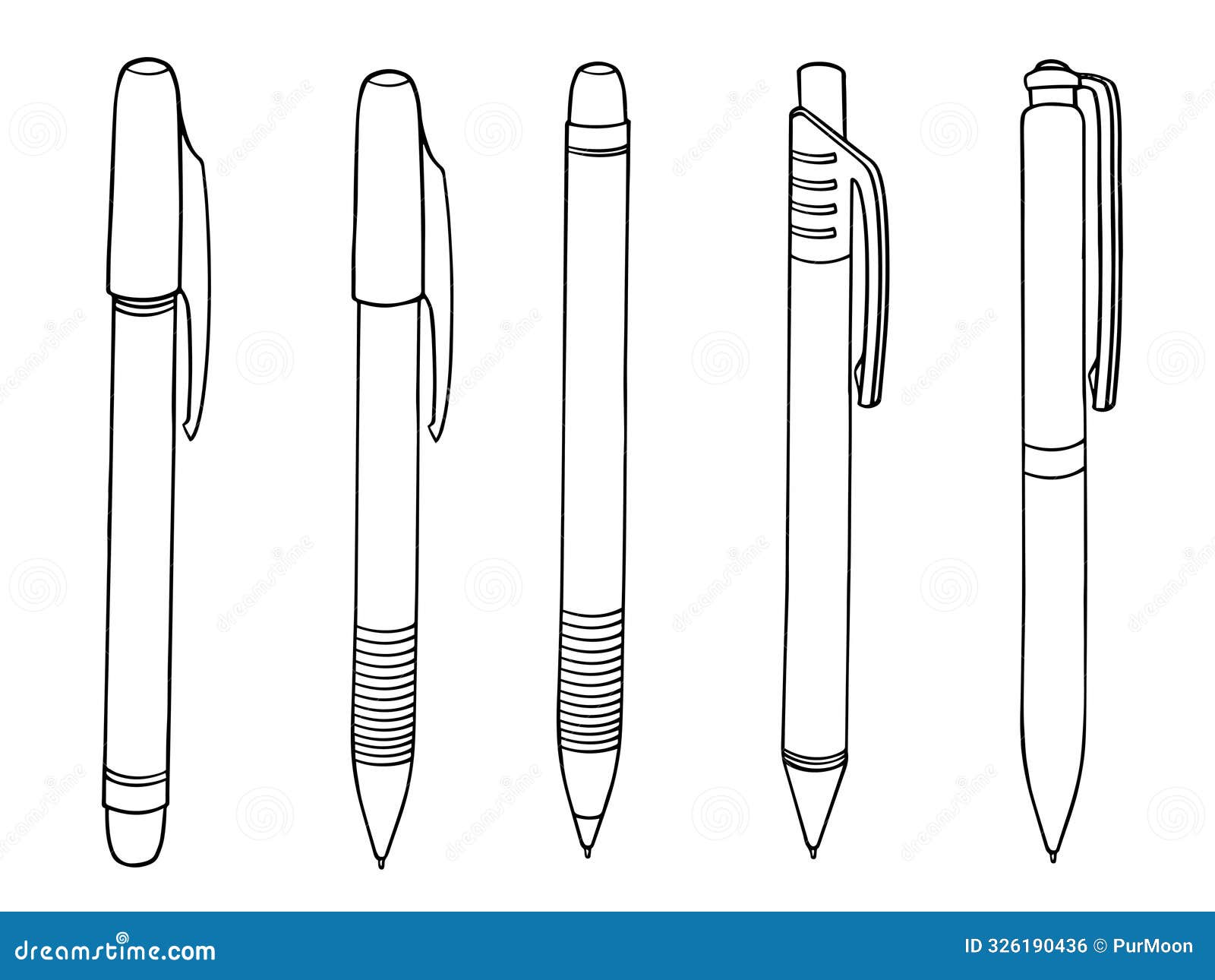 Pen Stationary Line Art Illustration. Hand Drawn Back To School Stock ...