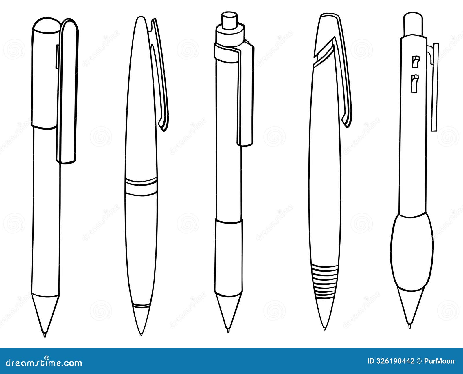 Pen Stationary Line Art Illustration. Hand Drawn Back To School Stock ...
