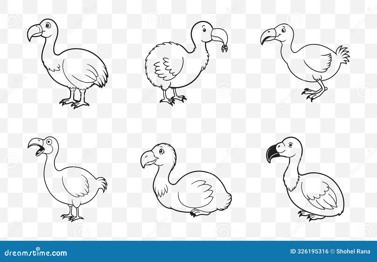 Print Dodo Line Art Vector Set Featuring Unique and Detailed ...