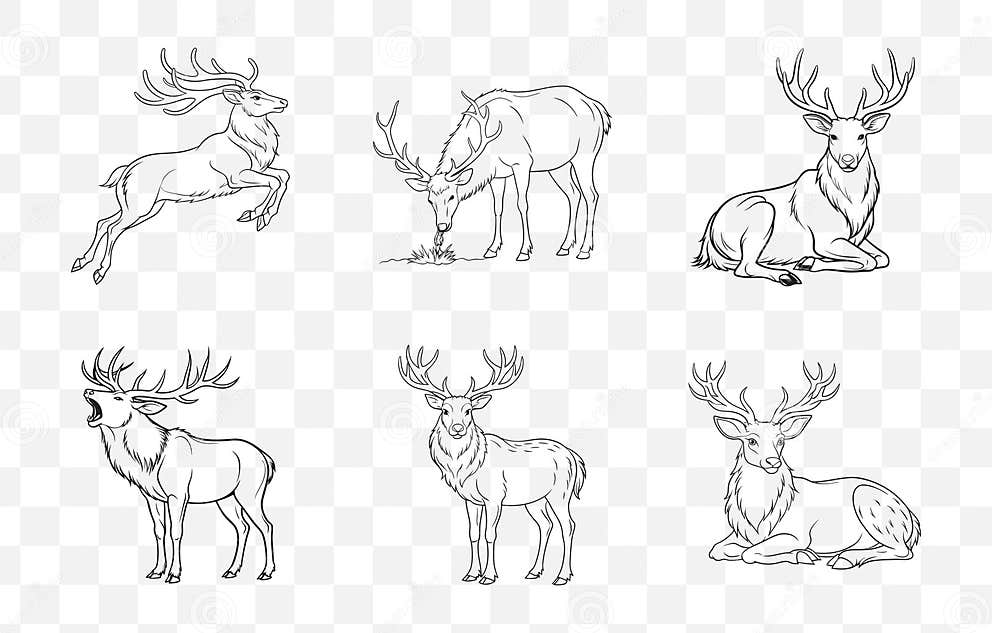 Print Elk Line Art Vector Set for Graphic Design Projects and Creative ...