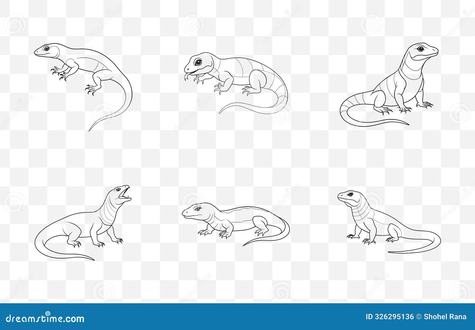 Print Monitor Lizard Art Vector Set Detailed Illustrations and Graphics ...