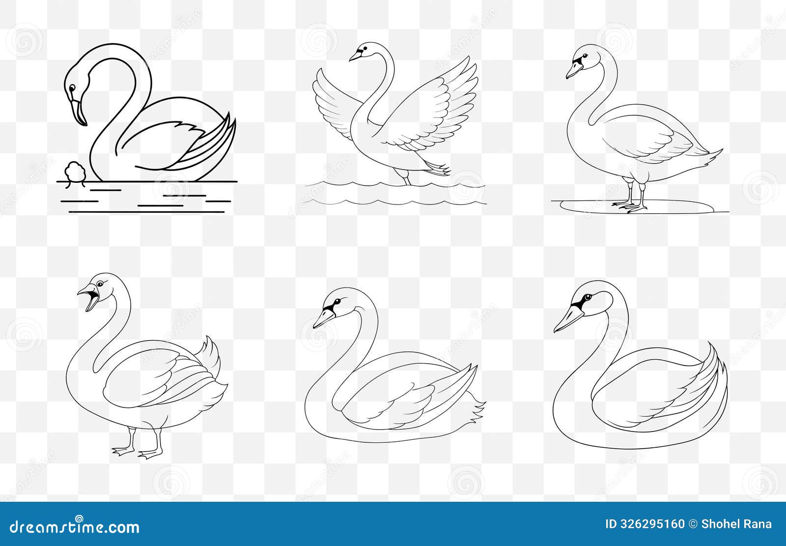 Print Elegant and Graceful Swan Line Art Vector Set for Artistic ...