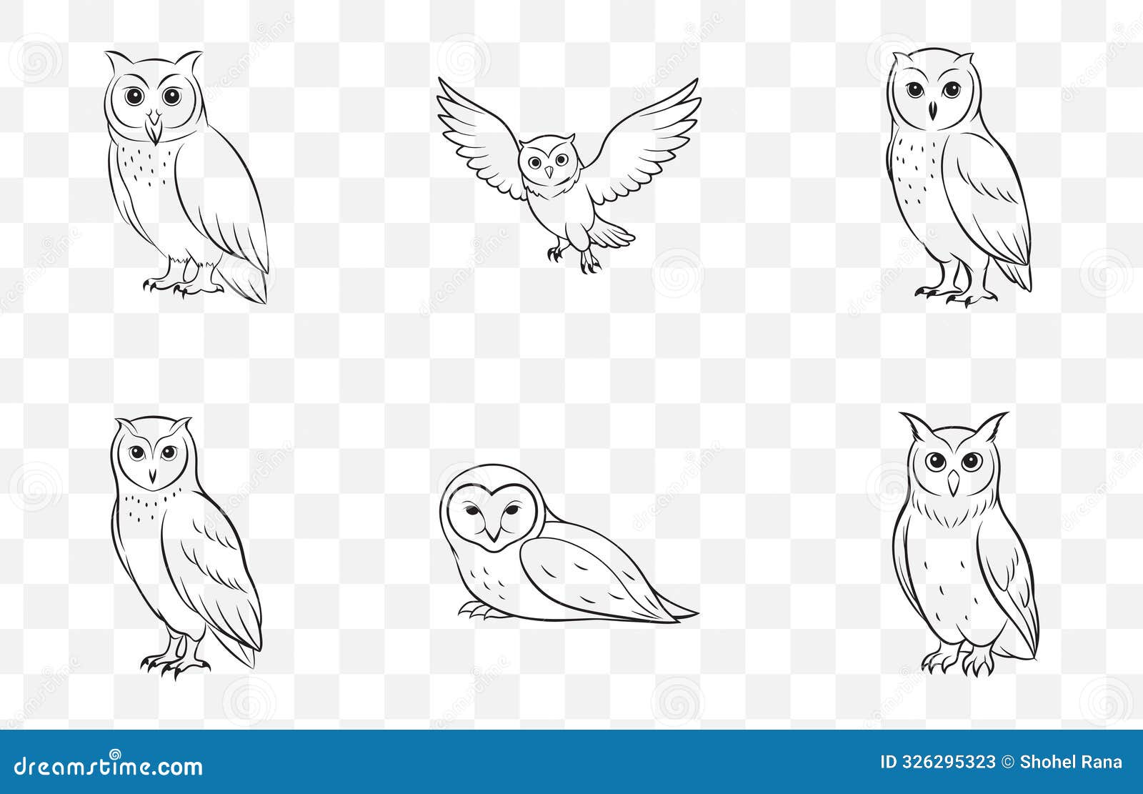 Print Elegant Owl Line Art Vector Set with Intricate Designs and Unique ...