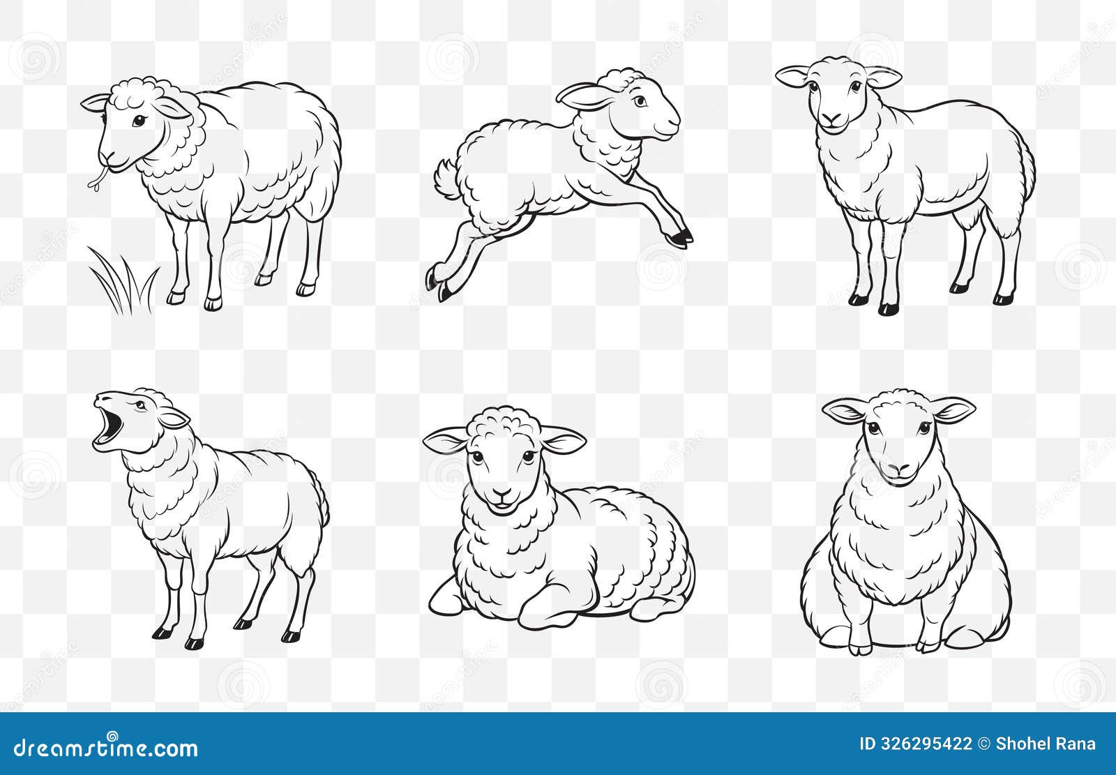 Print Sheep Line Art Vector Set Detailed Illustrations of Sheep in ...