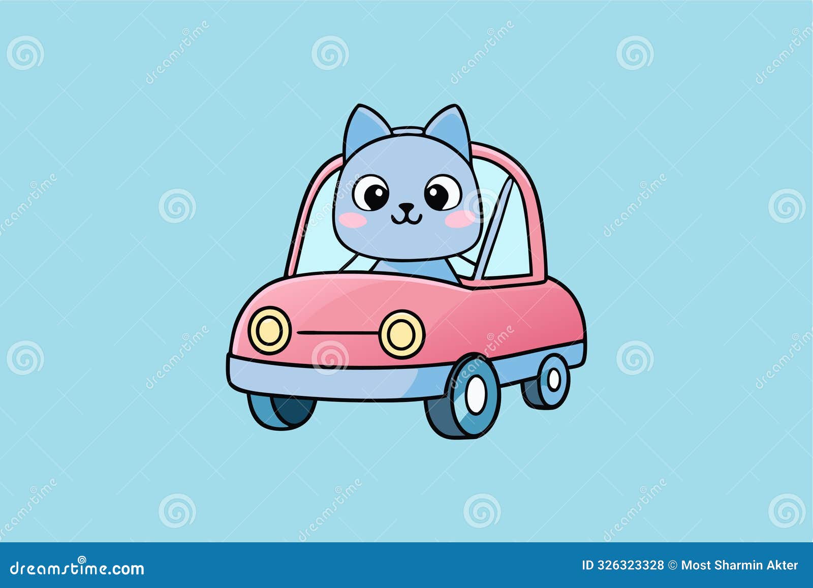 Cute Cat in the Car Vector Illustration Stock Illustration ...