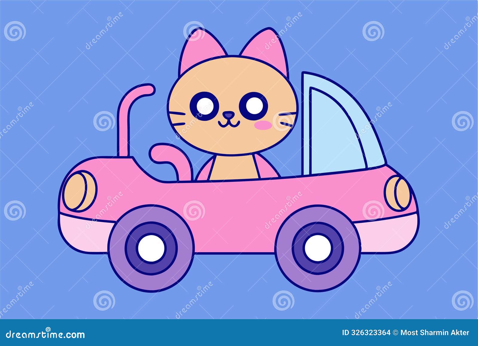 Cute Cat in the Car Vector Illustration Stock Illustration ...