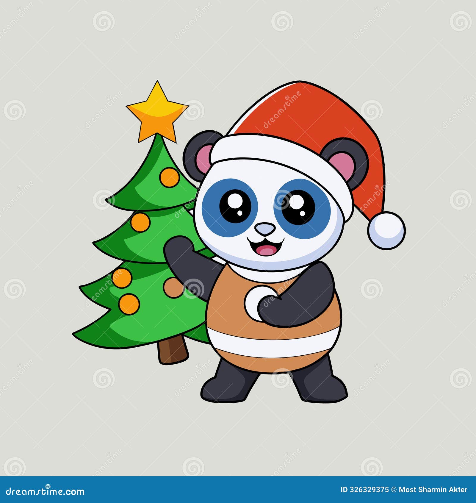 Funny Panda with Christmas Tree Vector Illustration Stock Vector ...