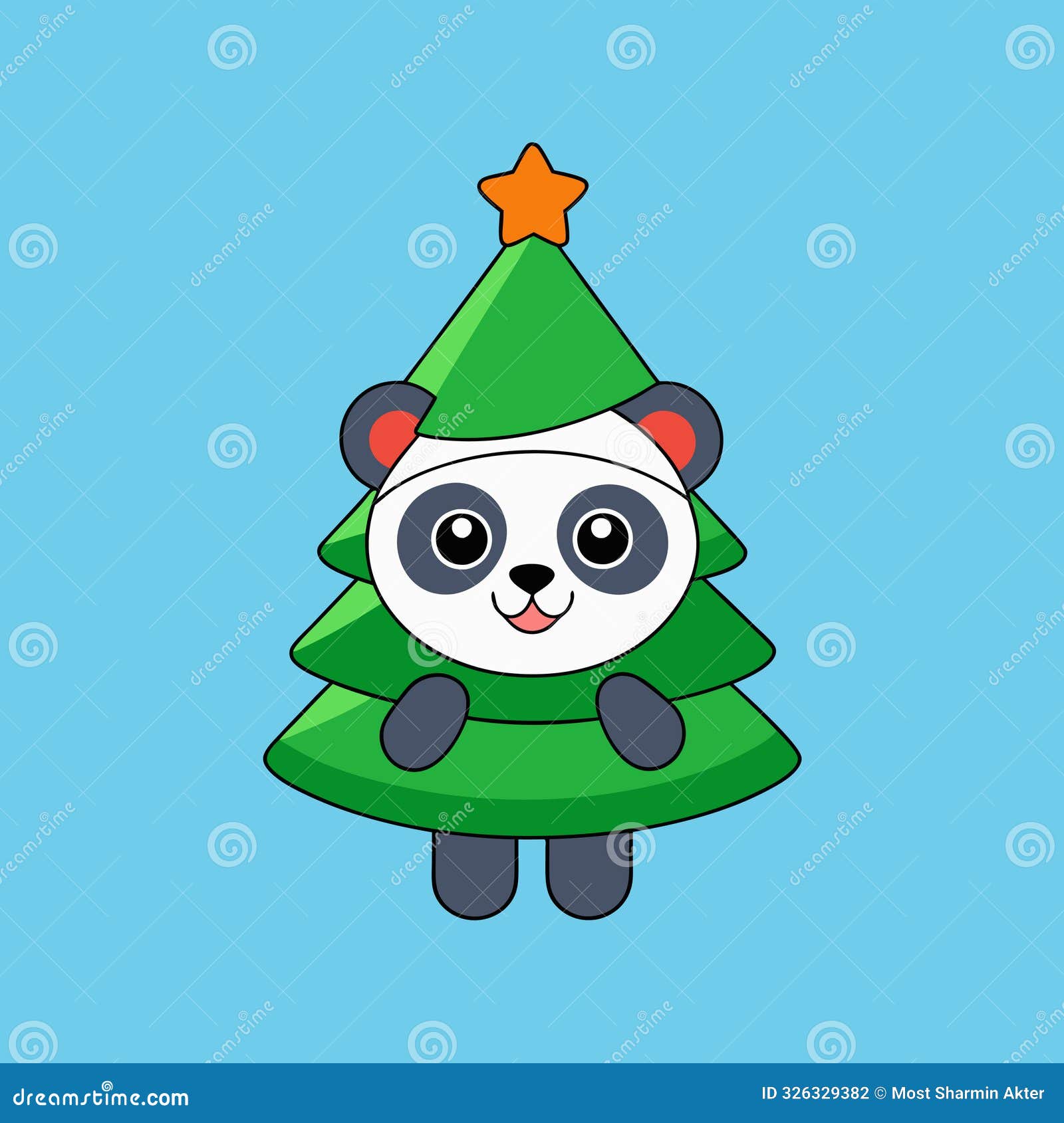 Funny Panda with Christmas Tree Vector Illustration Stock Illustration ...