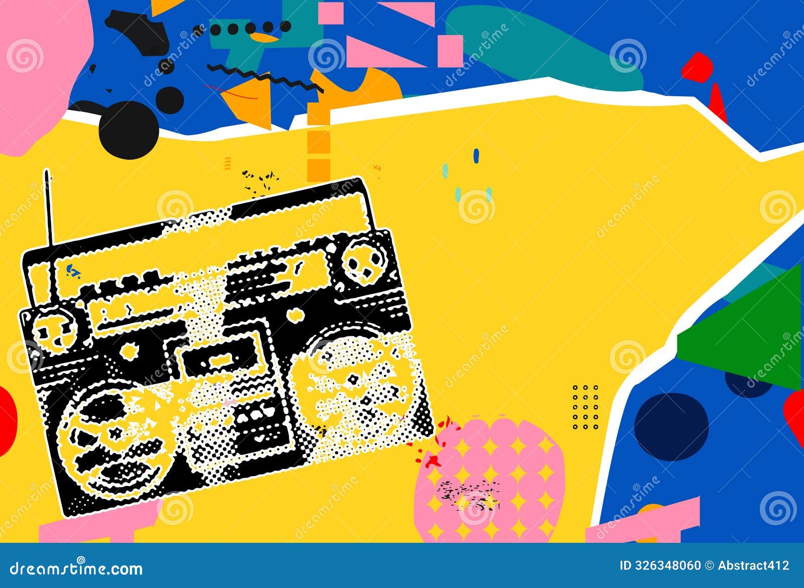 Music Collage Background with Retro Radio. Design for Music Concert ...