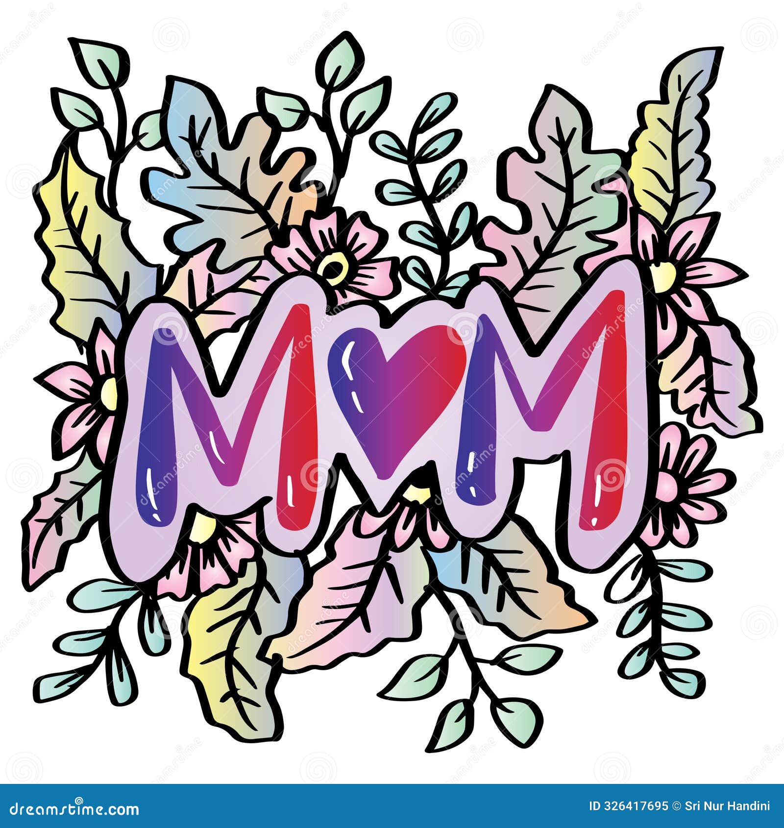 Mom Hand Drawn Lettering with Floral Elements. Stock Vector ...