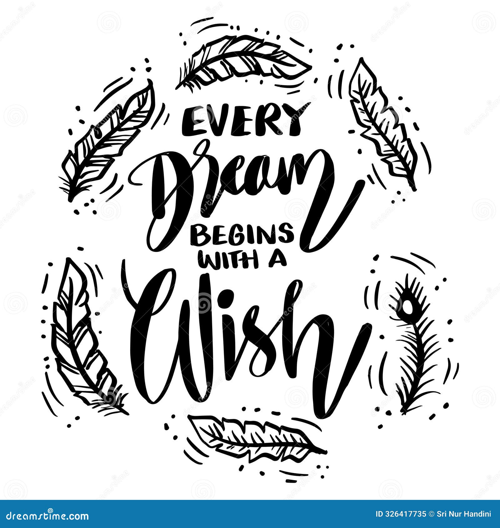 Every Dream Begins with a Wish. Inspirational Quote. Hand Drawn ...