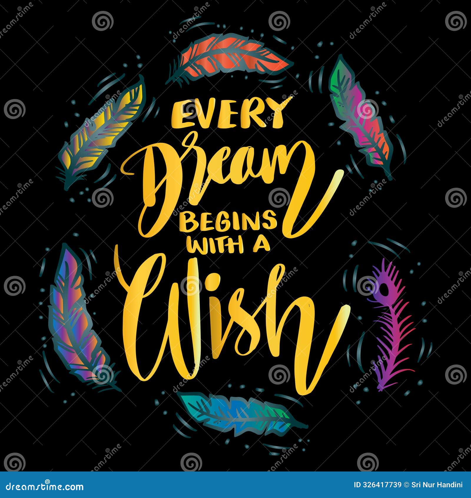 Every Dream Begins with a Wish. Inspirational Quote. Hand Drawn ...