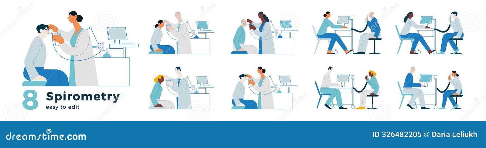Spirometry Collection. Medical Specialists And Patients Performing ...