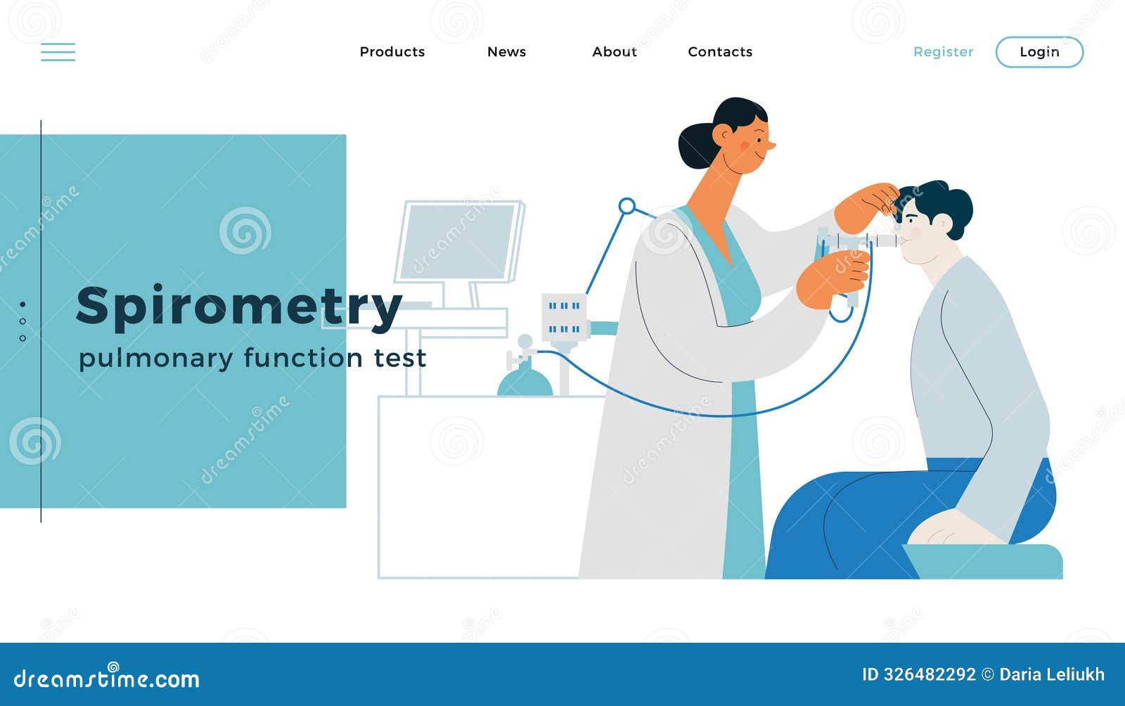 Medical Specialist Performing Spirometry on Patient in Medical Office or Laboratory. Modern Flat ...