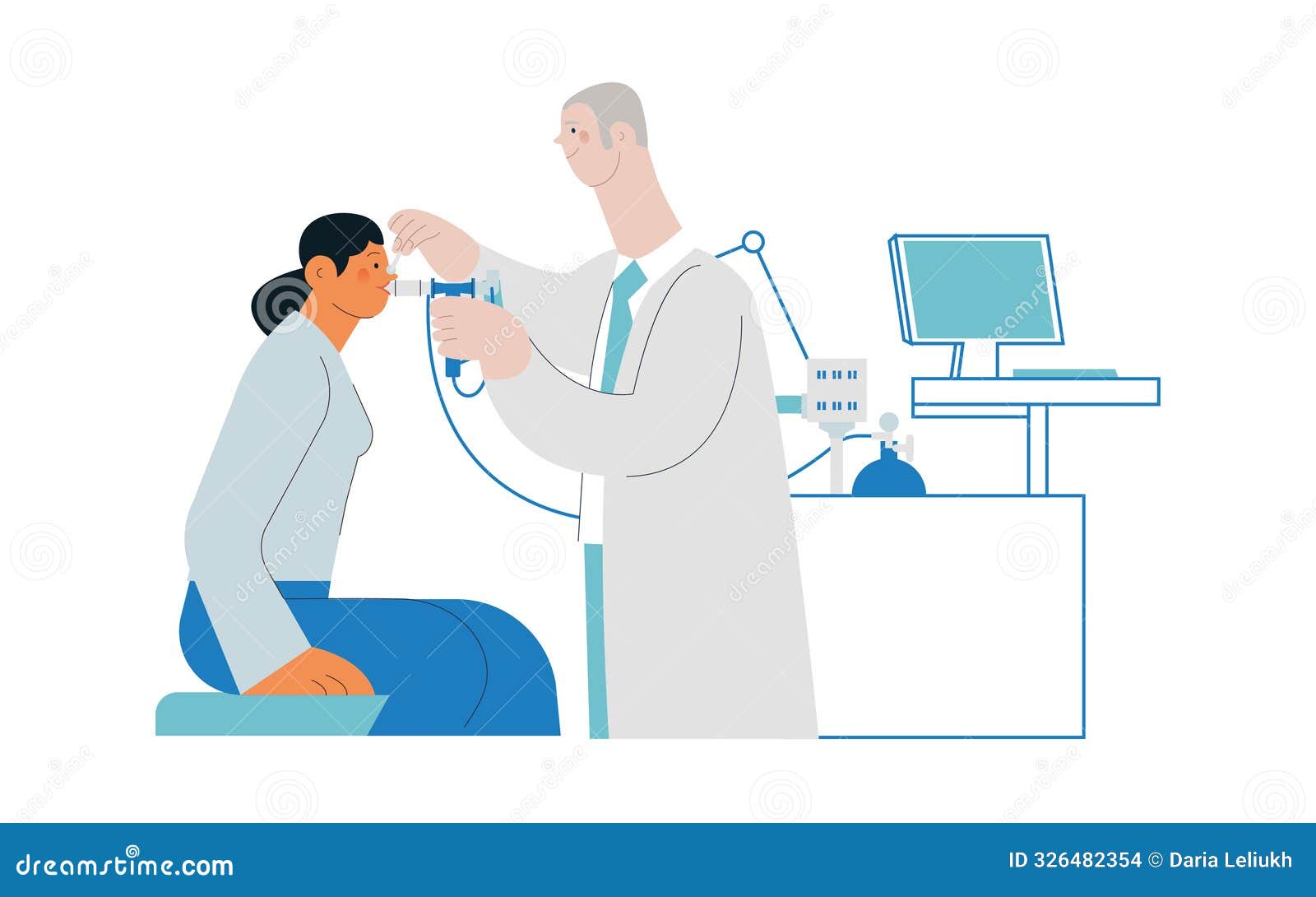 Medical Specialist Performing Spirometry on Patient in Medical Office ...