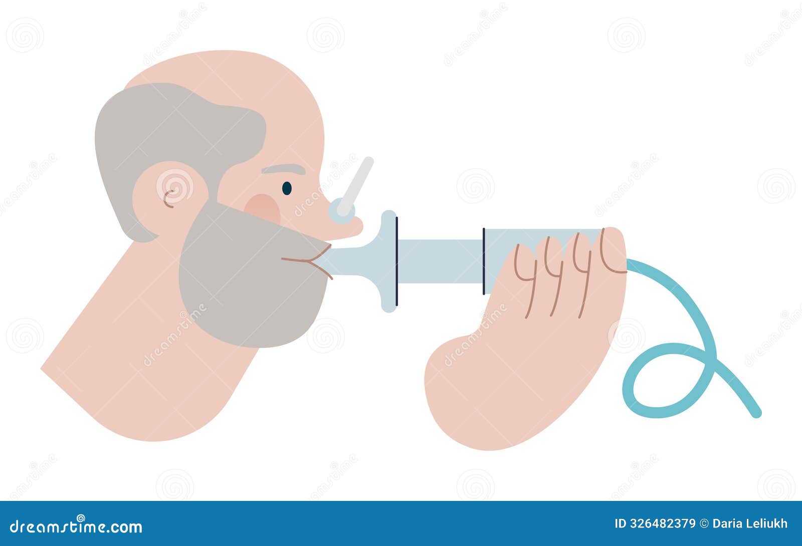 Senior Male Performs Pulmonary Function Test. Modern Flat Vector ...