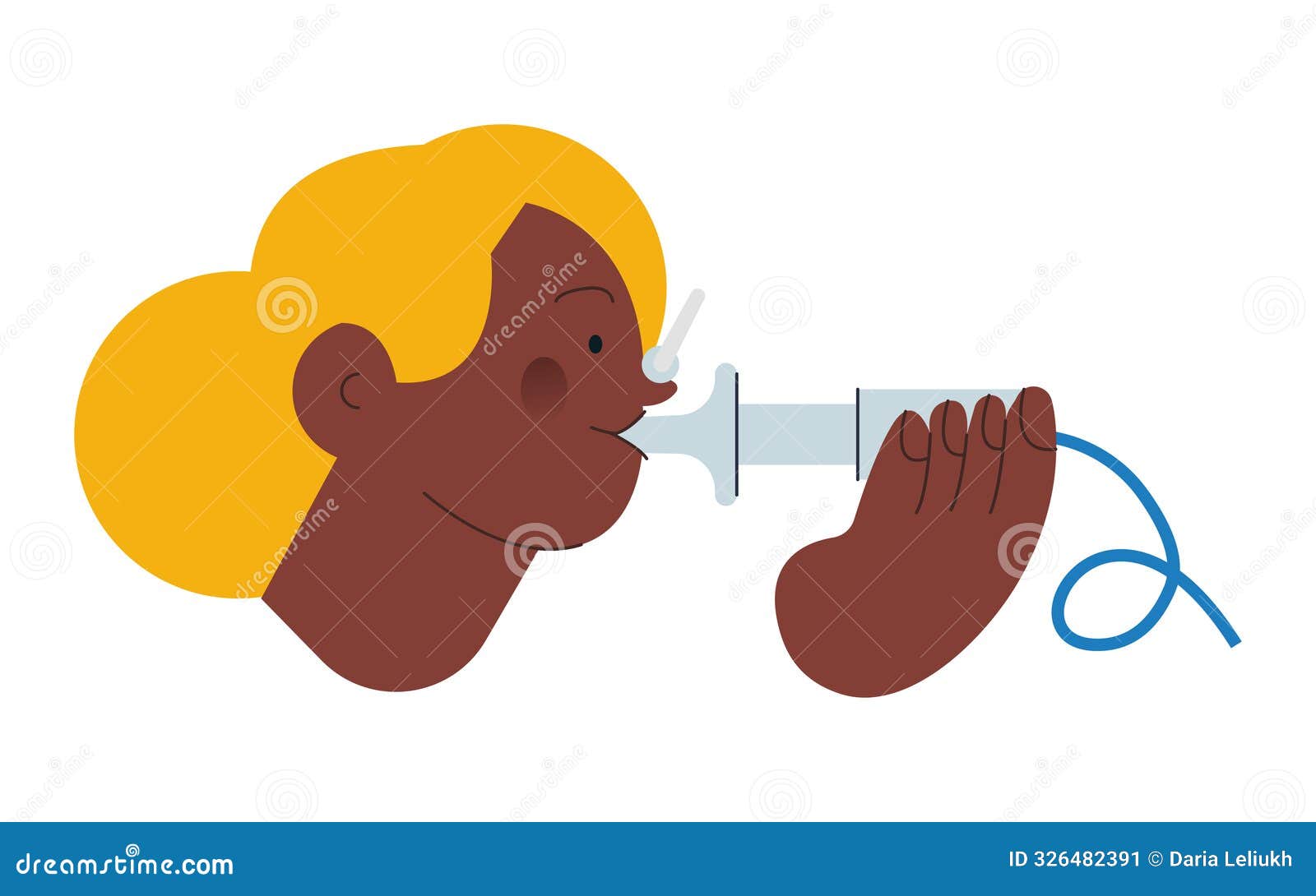 Dark Skin Tone Female Performs Pulmonary Function Test. Modern Flat ...