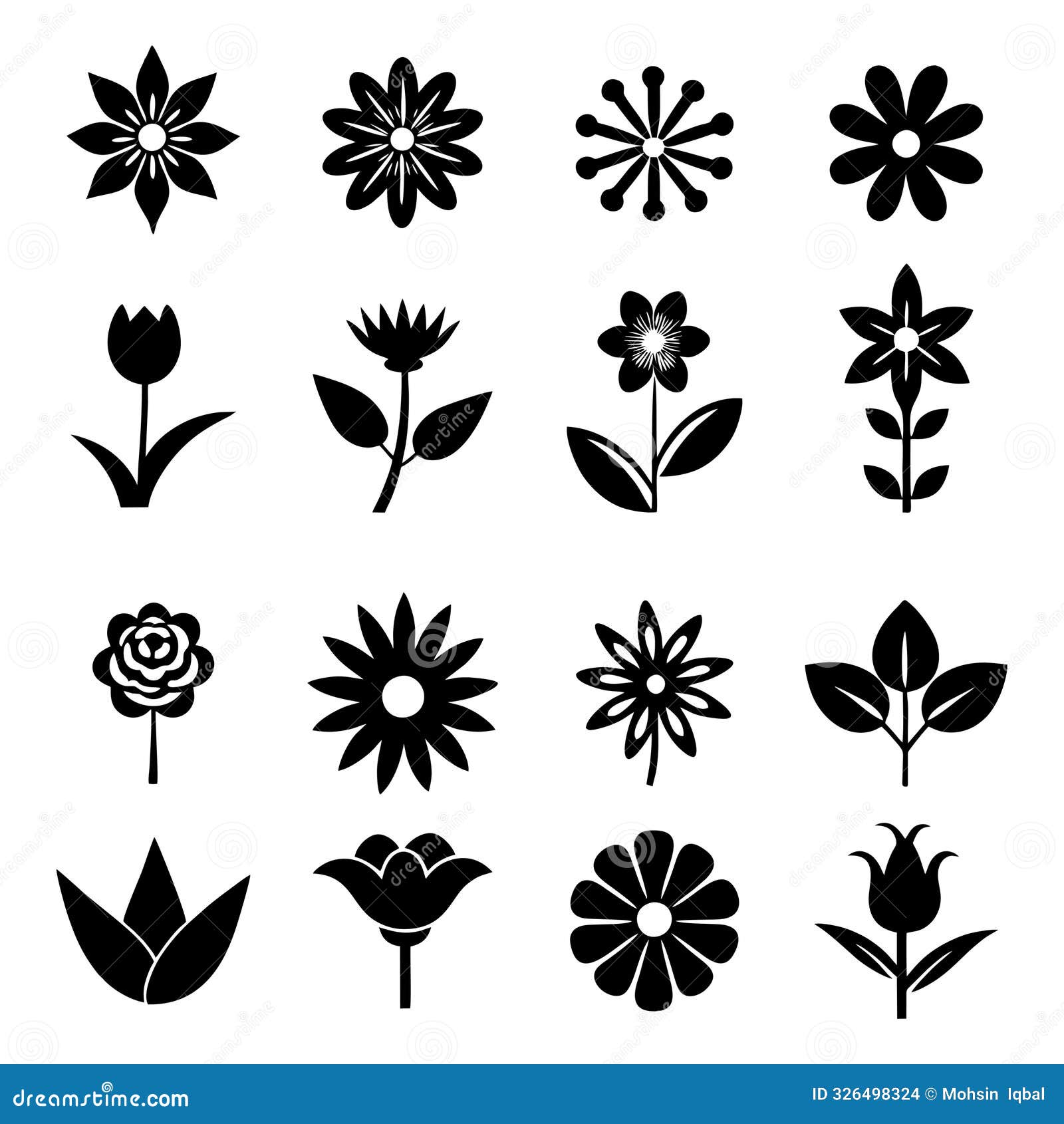 Flower Icons for Pattern with White Background Vector Stock ...