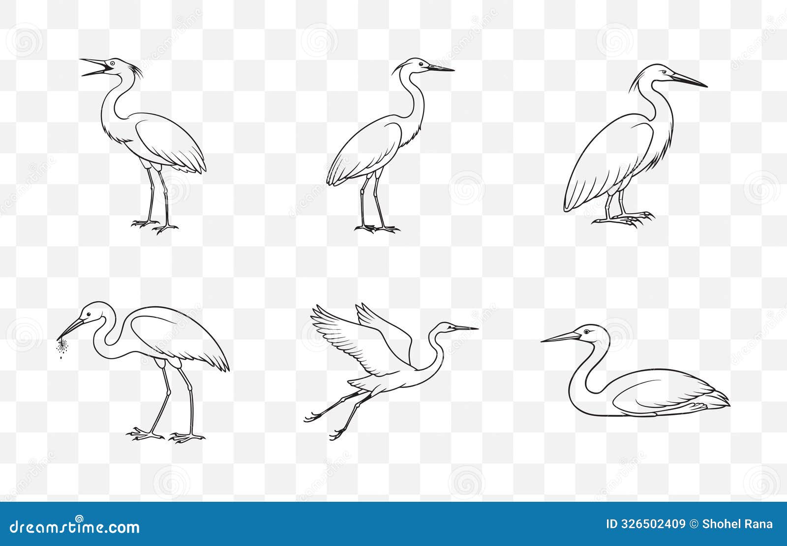 Print Elegant Egret Line Art Vector Set for Stunning Graphic Designs ...