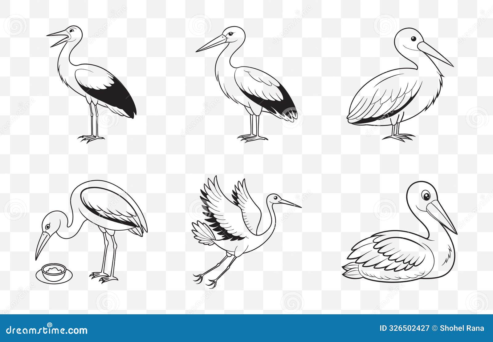 Print Elegant Stork Line Art Vector Collection Perfect for Artistic ...