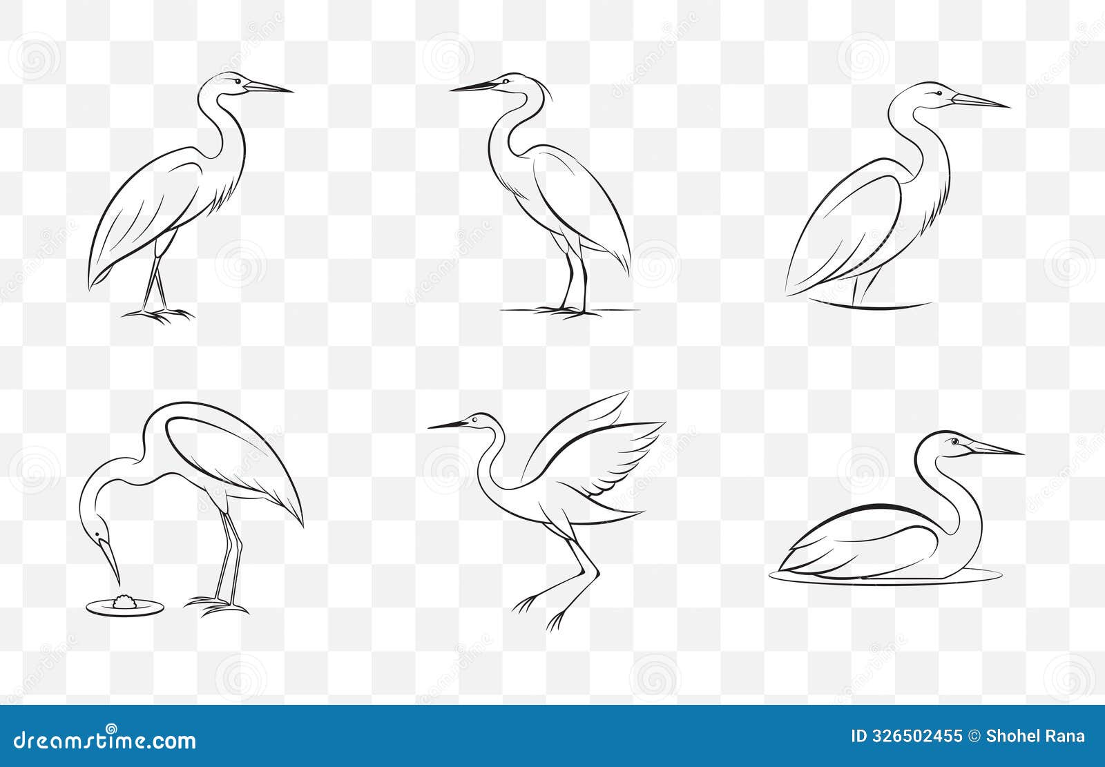 Print Elegant Heron Line Art Vector Set Featuring Detailed and Unique ...