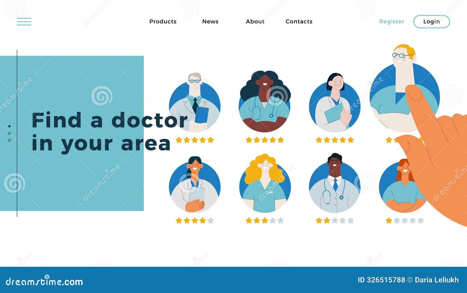 Find a Doctor. Team of Medical Specialists. Rating. Hand Point on a ...