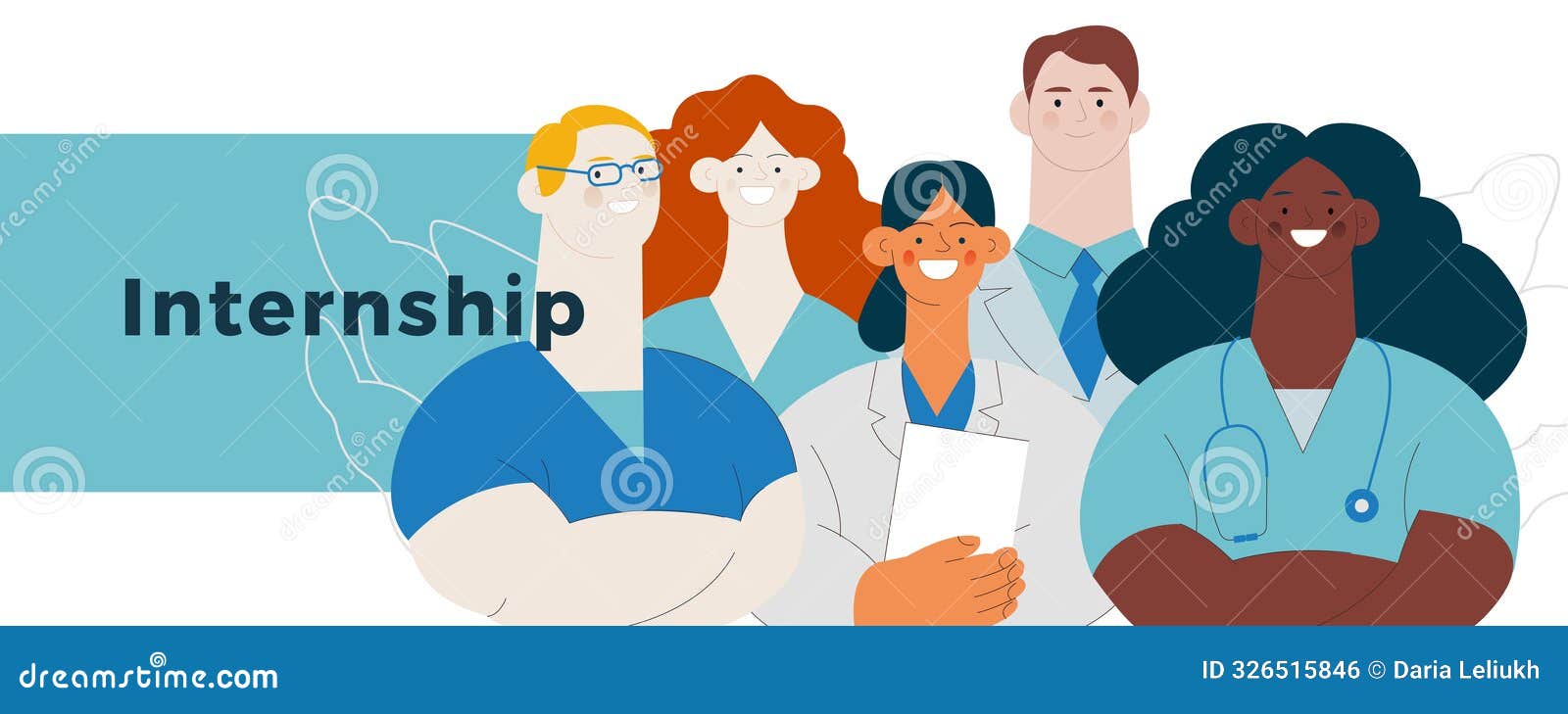 Medical Specialists Standing Together, Team of Interns on Abstract ...