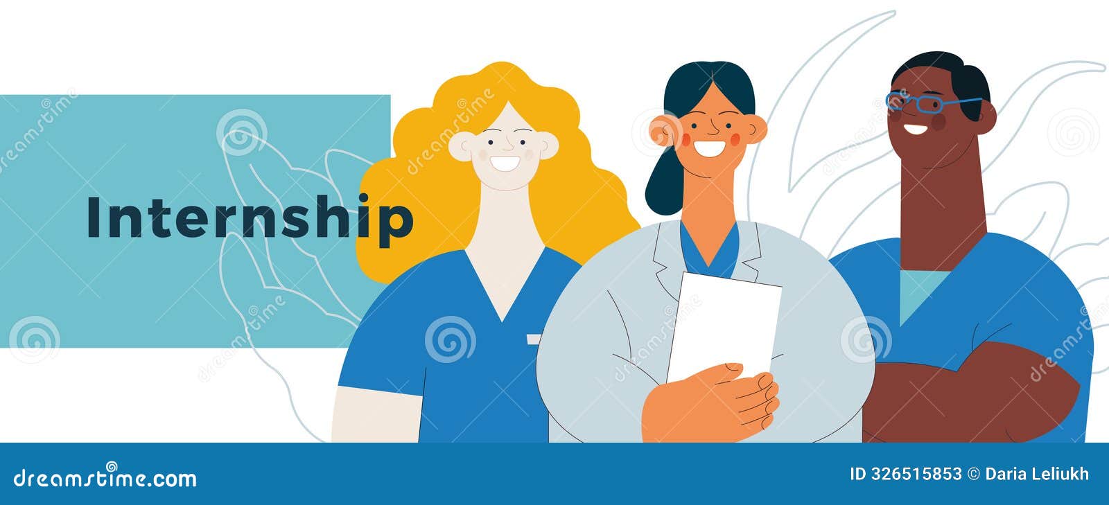 Medical Specialists Standing Together, Team of Interns on Abstract ...