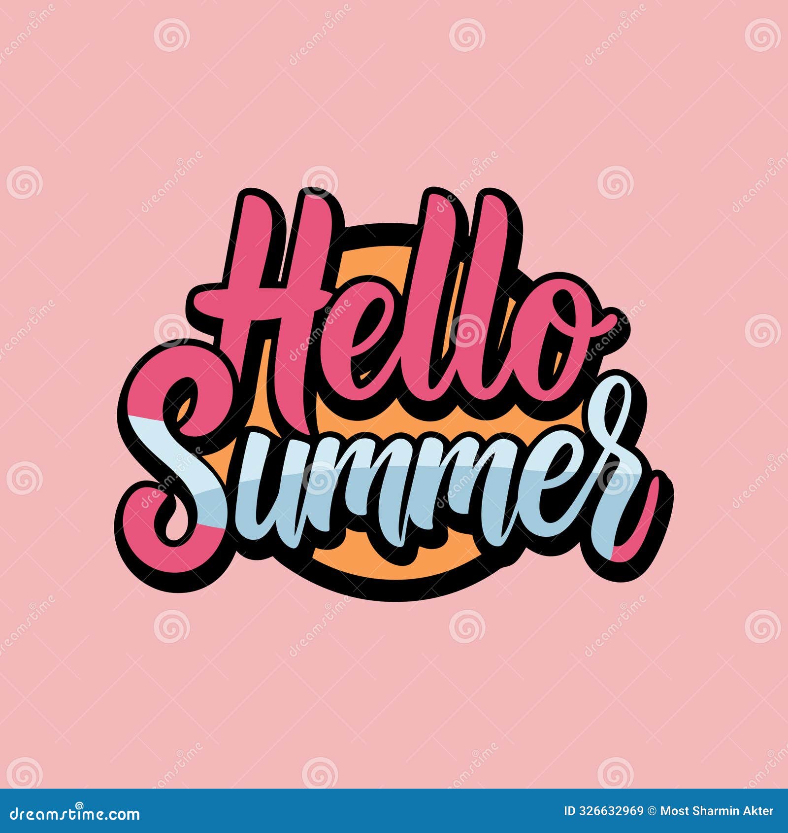 Hello Summer Lettering Text Design Vector Illustration Stock ...
