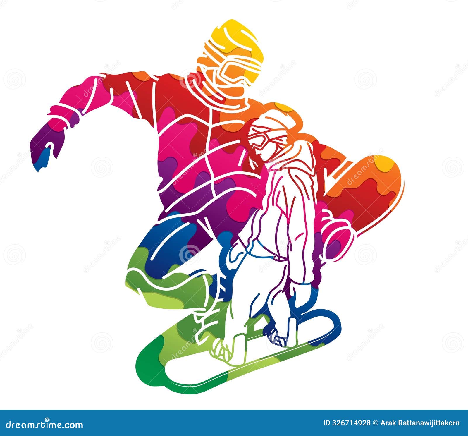 Group of Snowboard Players Mix Action Snowboarder Extreme Sport Stock ...