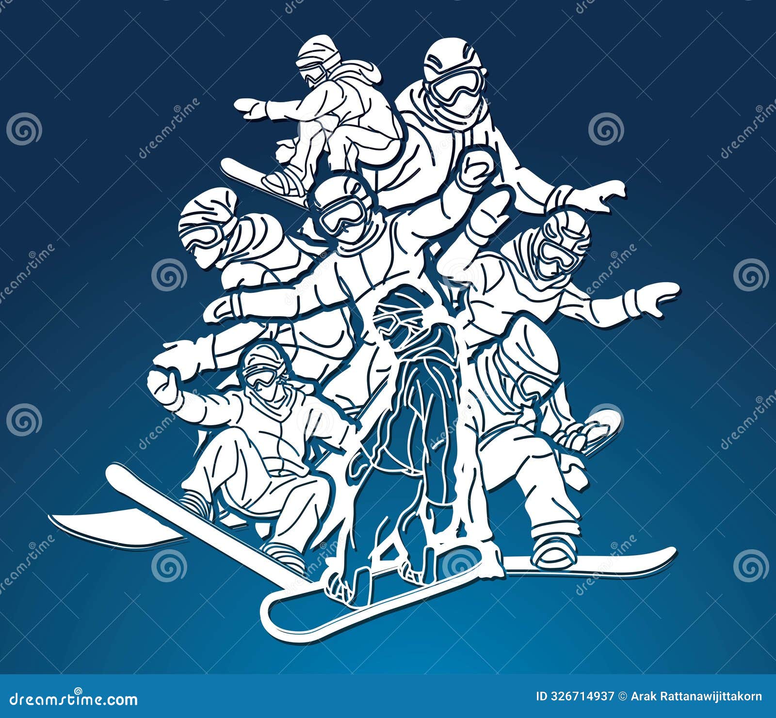 Group of Snowboard Players Mix Action Snowboarder Extreme Sport Stock ...