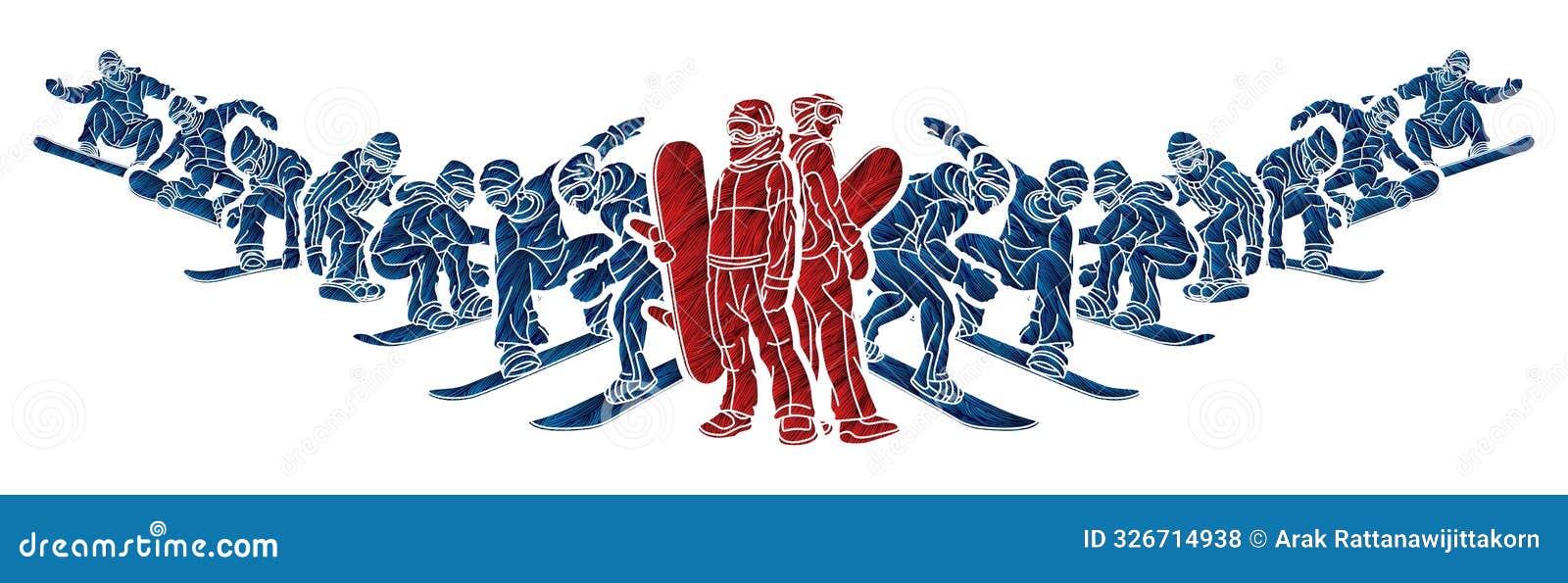 Group of Snowboard Players Mix Action Snowboarder Extreme Sport Stock ...