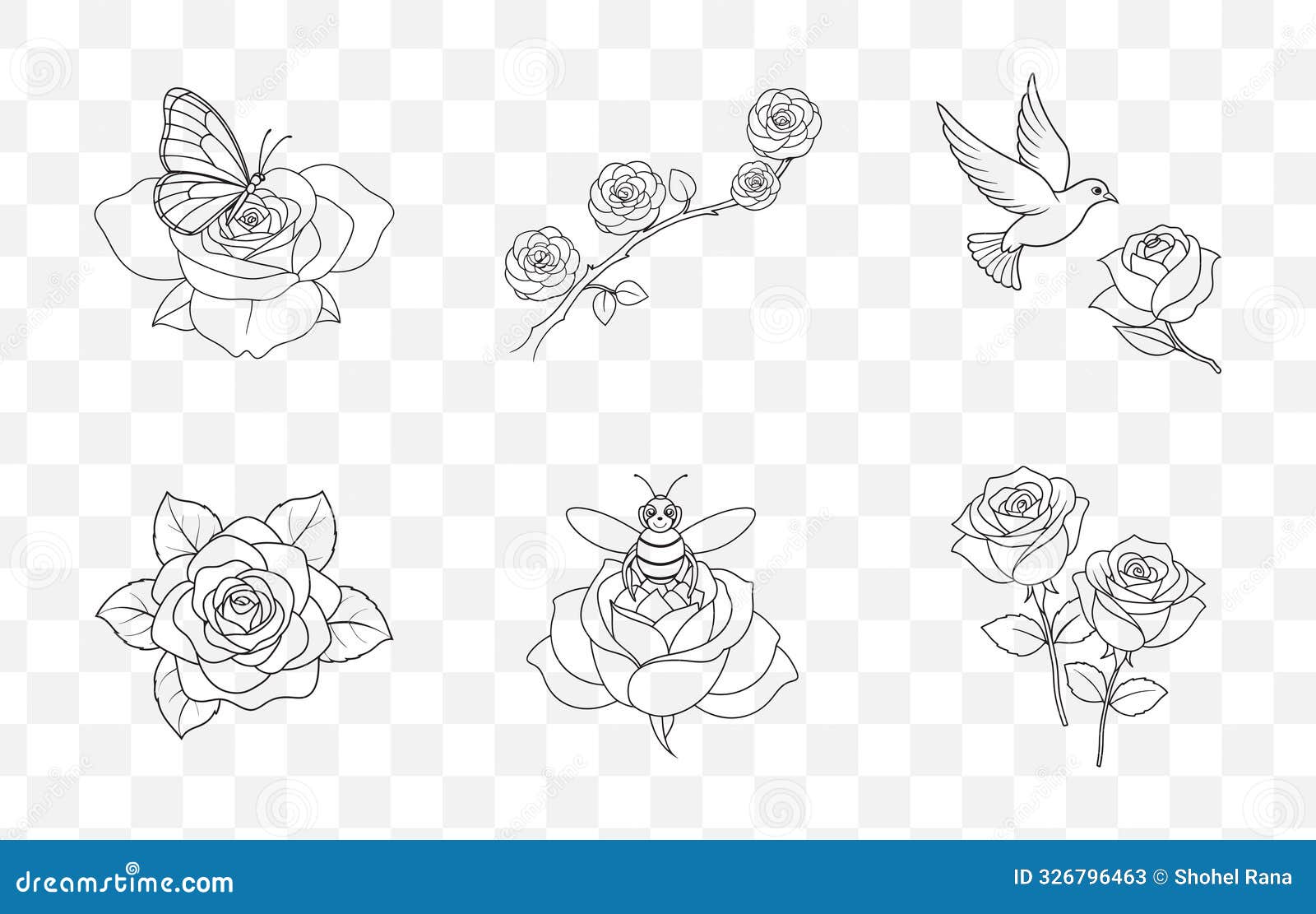 Print Elegant Rose Line Art Vector Set Perfect for Floral Illustrations ...