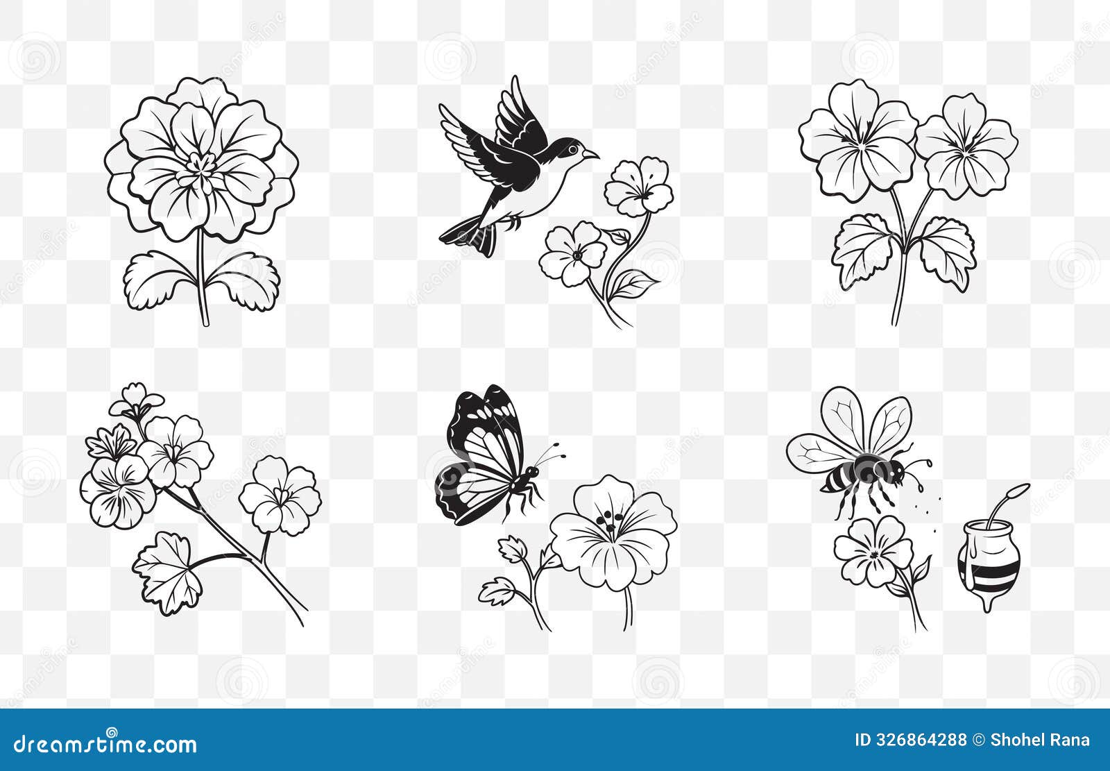 Geranium Flower Doodle Line Art. Zentangle Tattoo Design, Decorative ...
