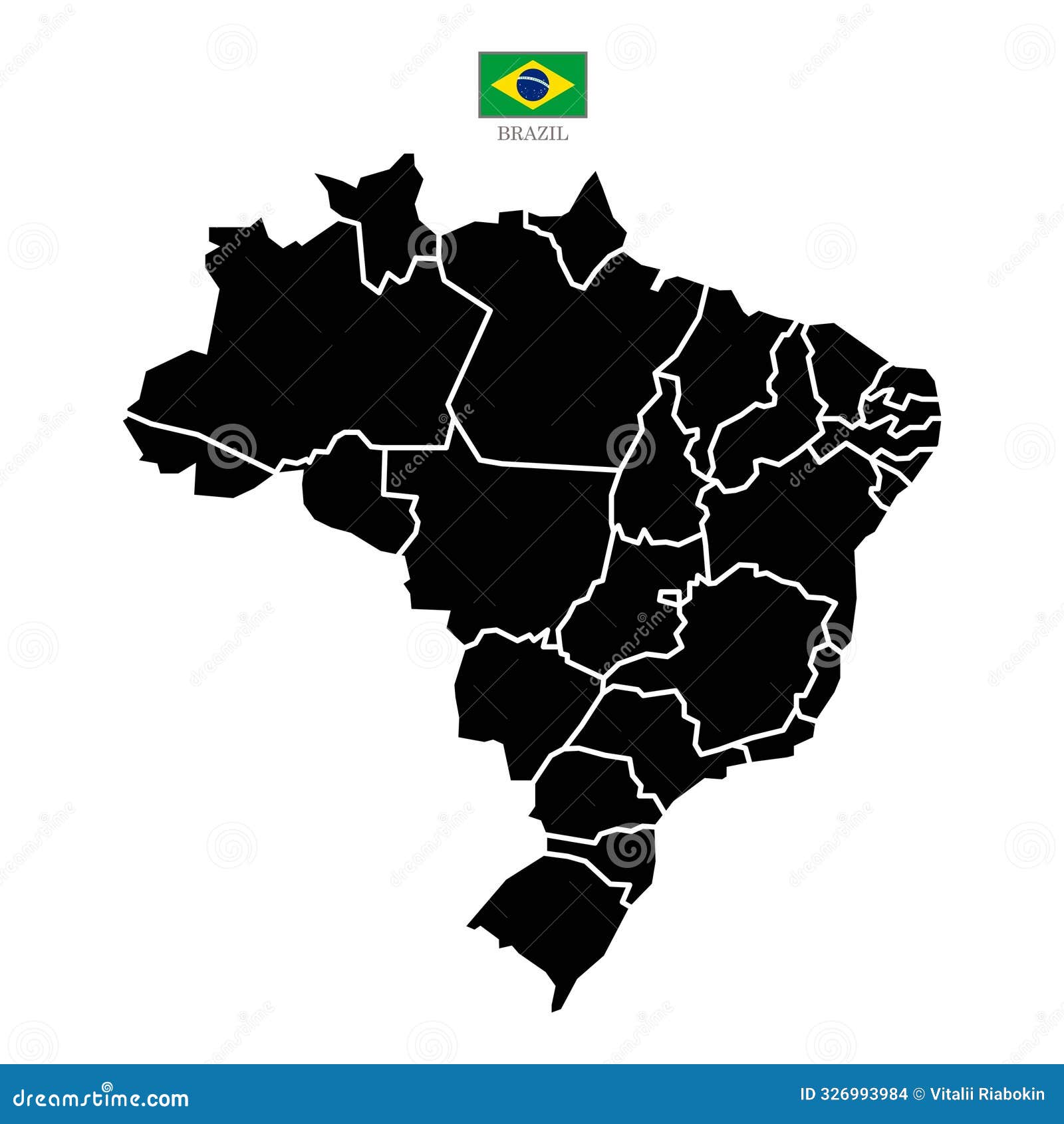 Brazil State Map B-w with Flag Stock Illustration - Illustration of ...