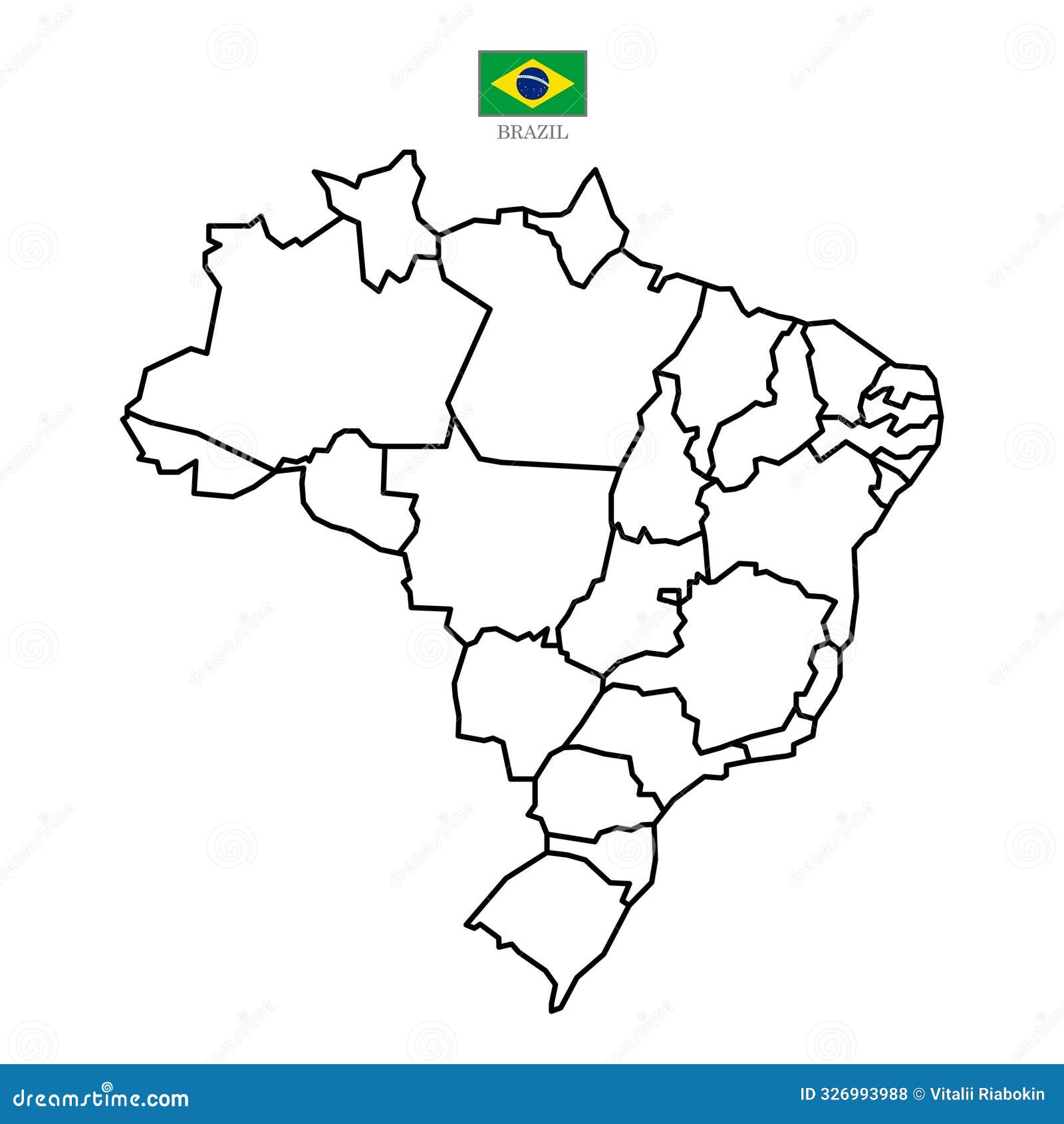 Brazil Contour State Map with Flag Stock Illustration - Illustration of ...