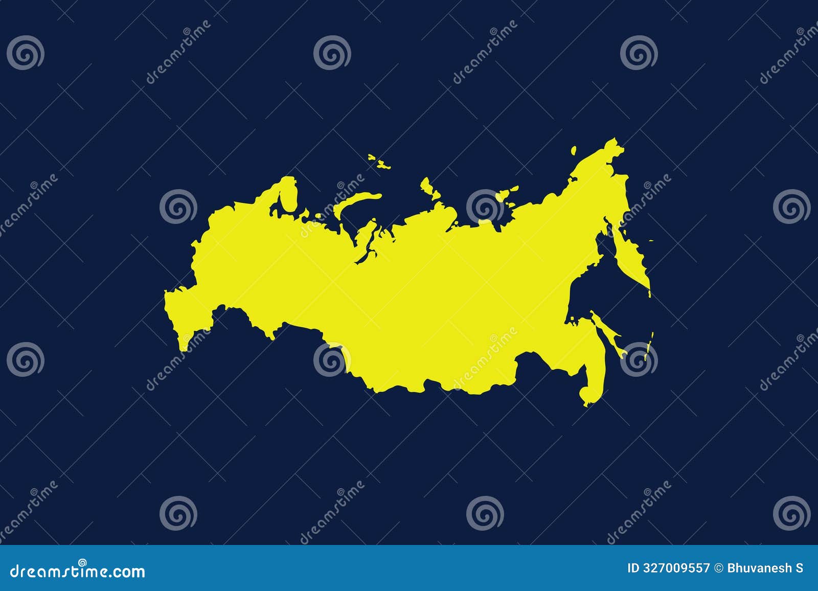 Yellow Map Isolated on Dark Blue Background of the Country Russia ...