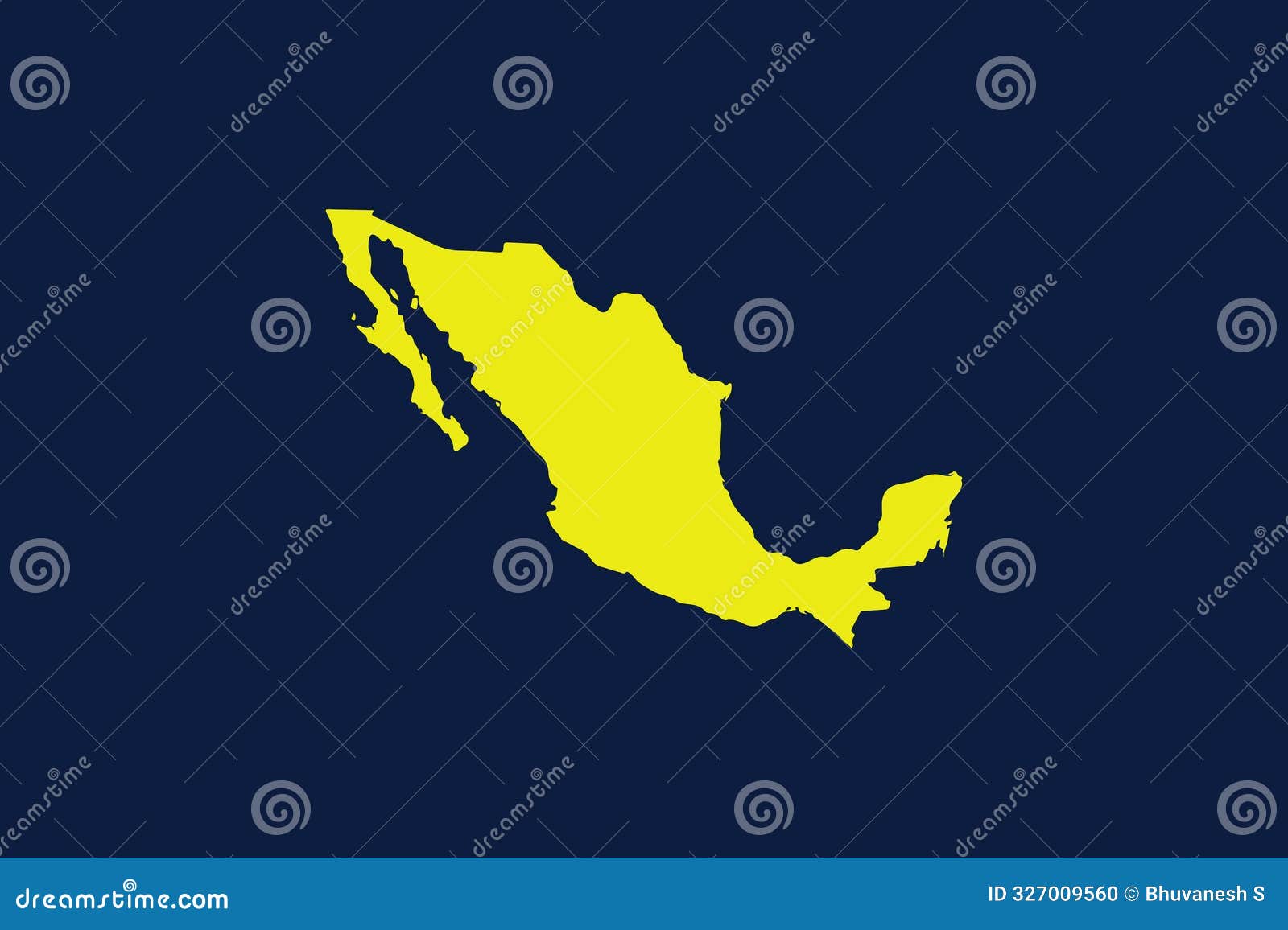 Yellow Map Isolated on Dark Blue Background of the Country Mexico ...
