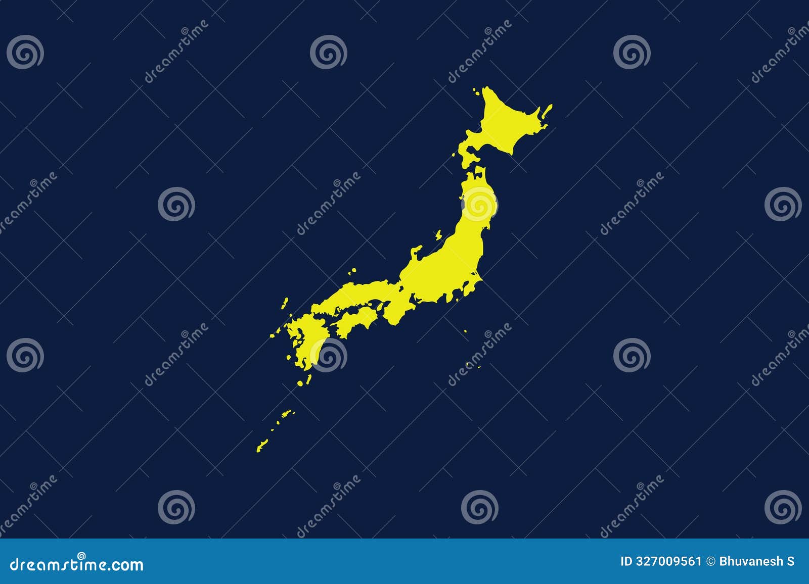 Yellow Map Isolated on Dark Blue Background of the Country Japan ...