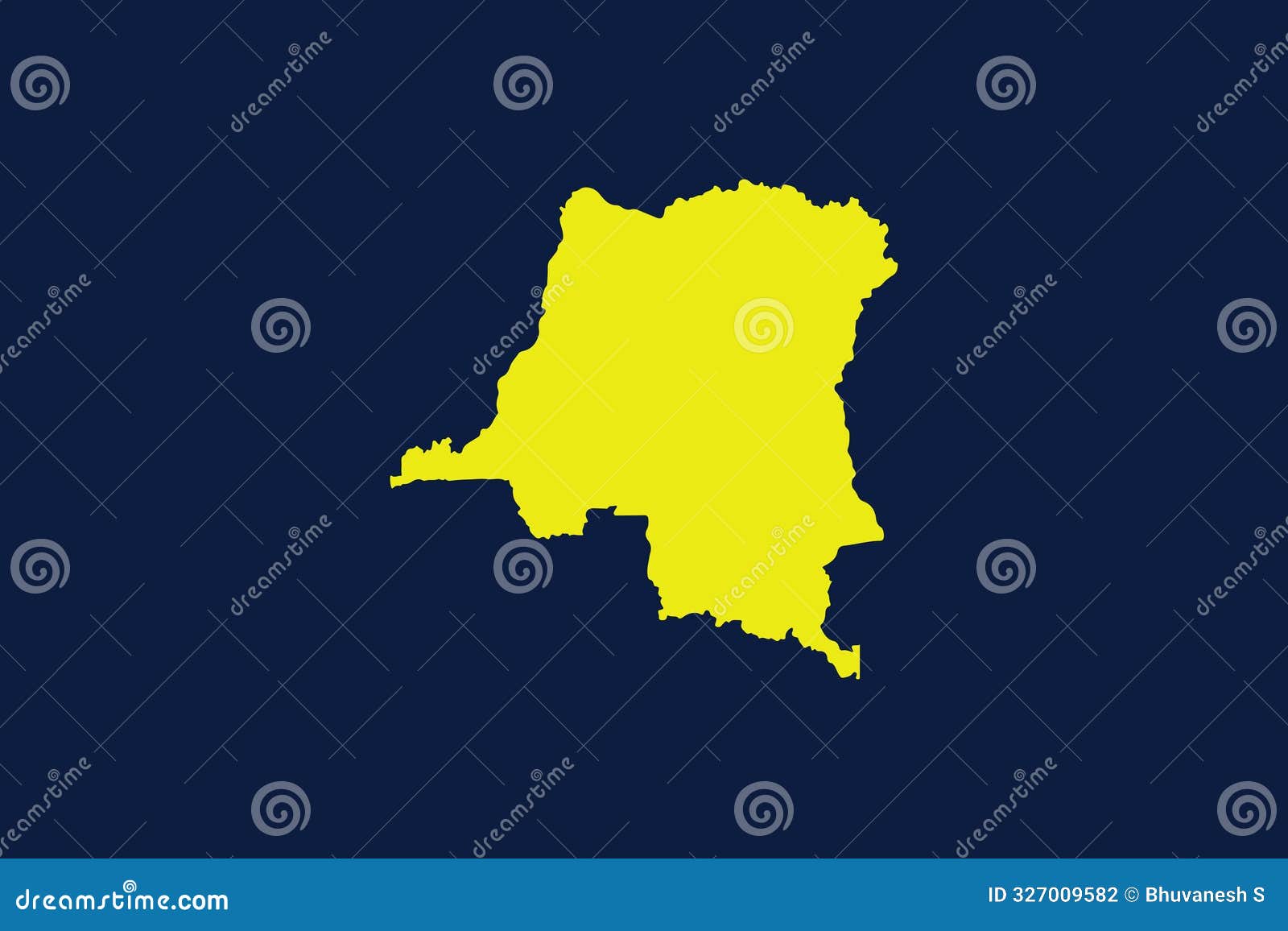 Yellow Map Isolated on Dark Blue Background of the Country DR Congo ...