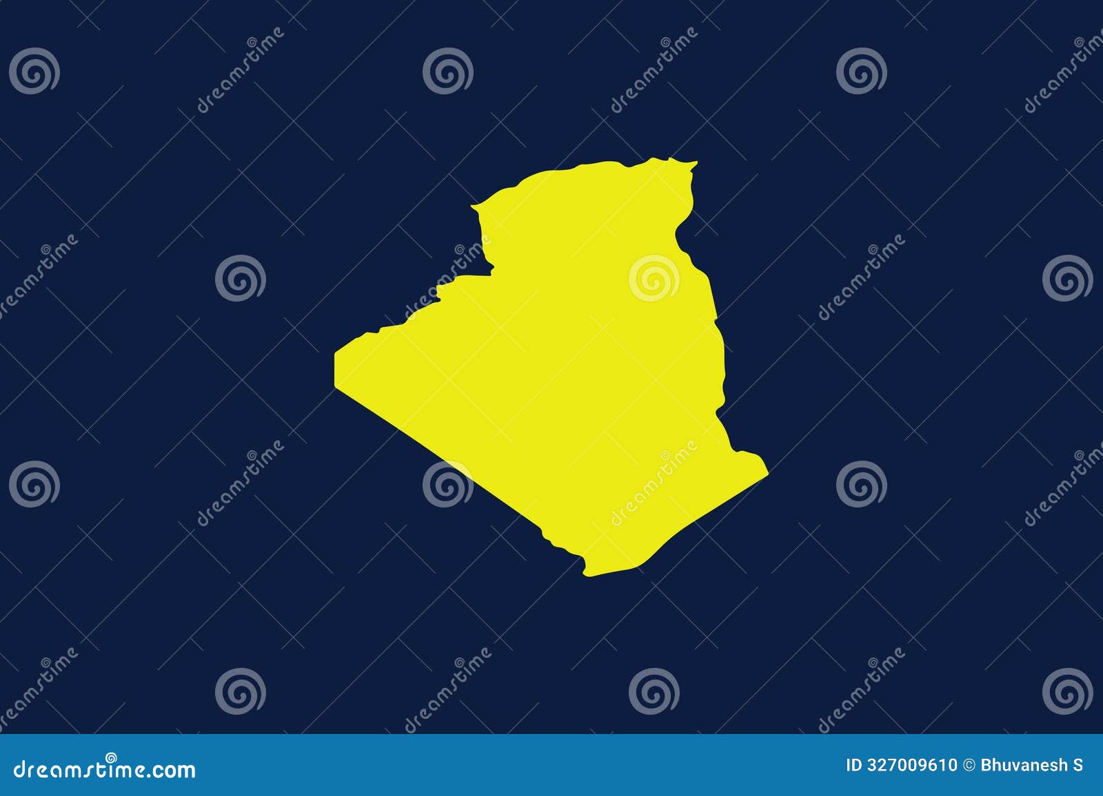 Yellow Map Isolated on Dark Blue Background of the Country Algeria ...