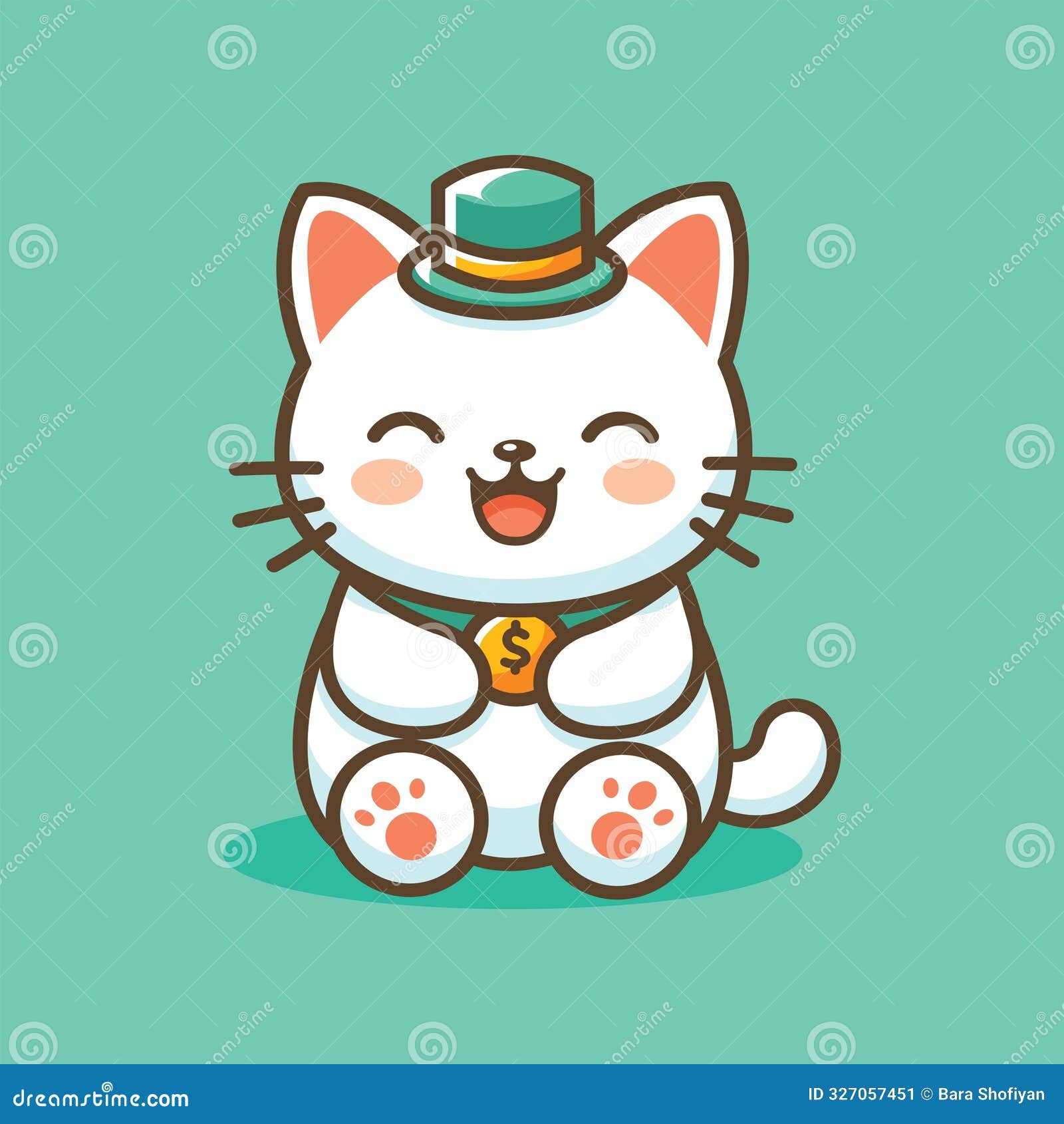 Cute Lucky Cat Figurine With Raised Paw. Traditional Chinese Good Luck ...