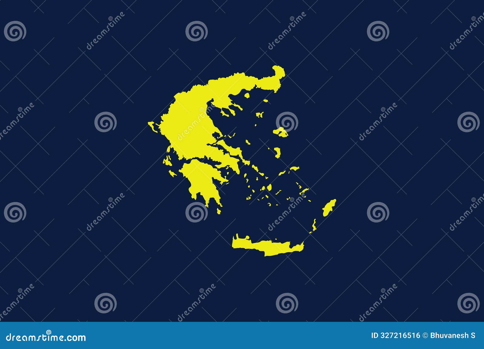 Yellow Map Isolated on Dark Blue Background of the Country Greece ...
