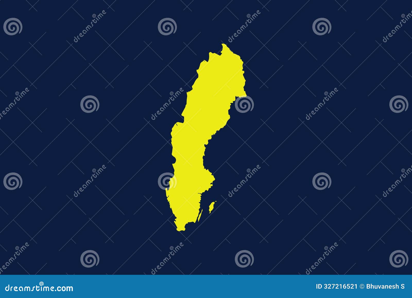 Yellow Map Isolated on Dark Blue Background of the Country Sweden ...