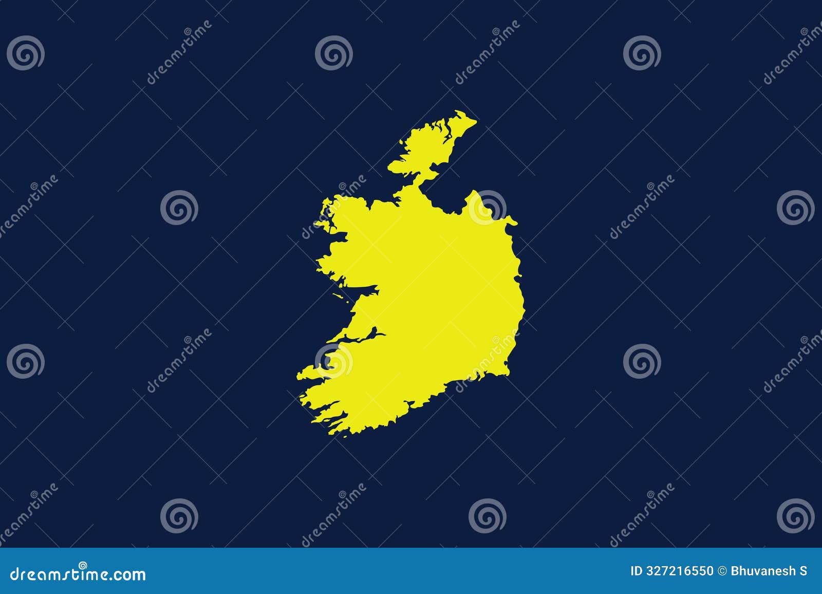 Yellow Map Isolated on Dark Blue Background of the Country Ireland ...