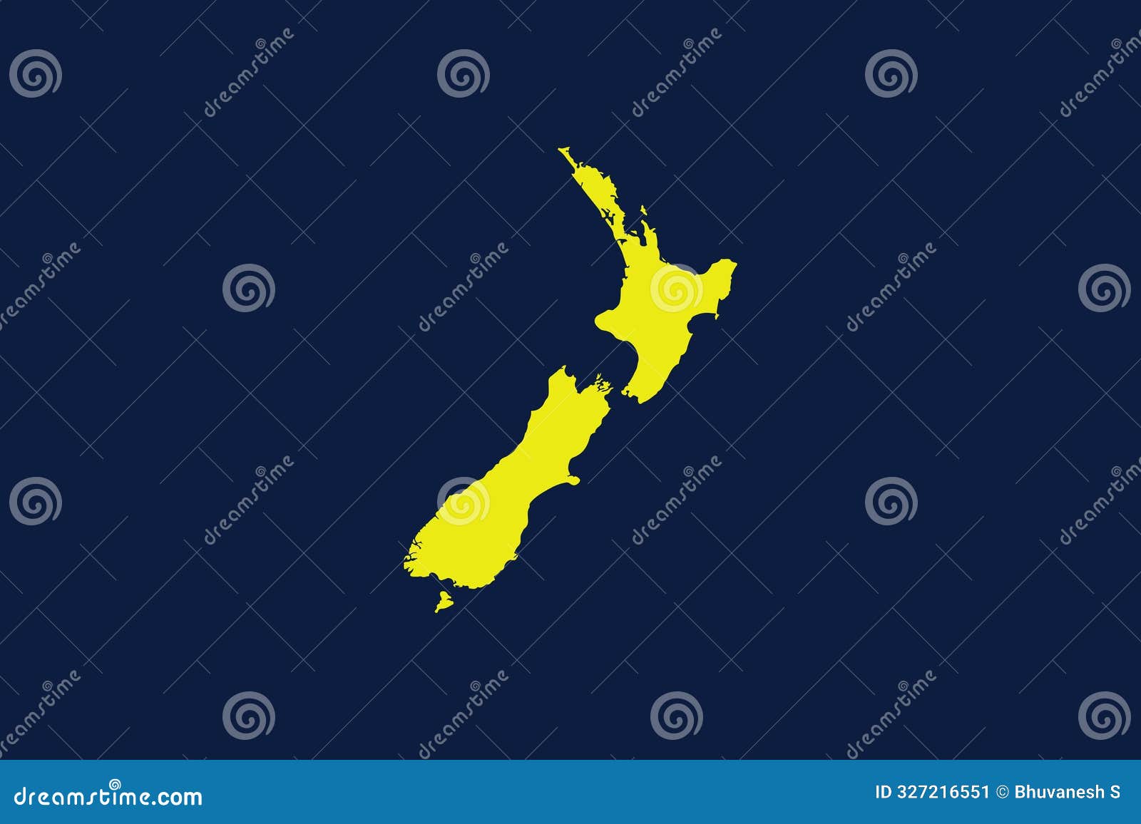 Yellow Map Isolated on Dark Blue Background of the Country New Zealand ...