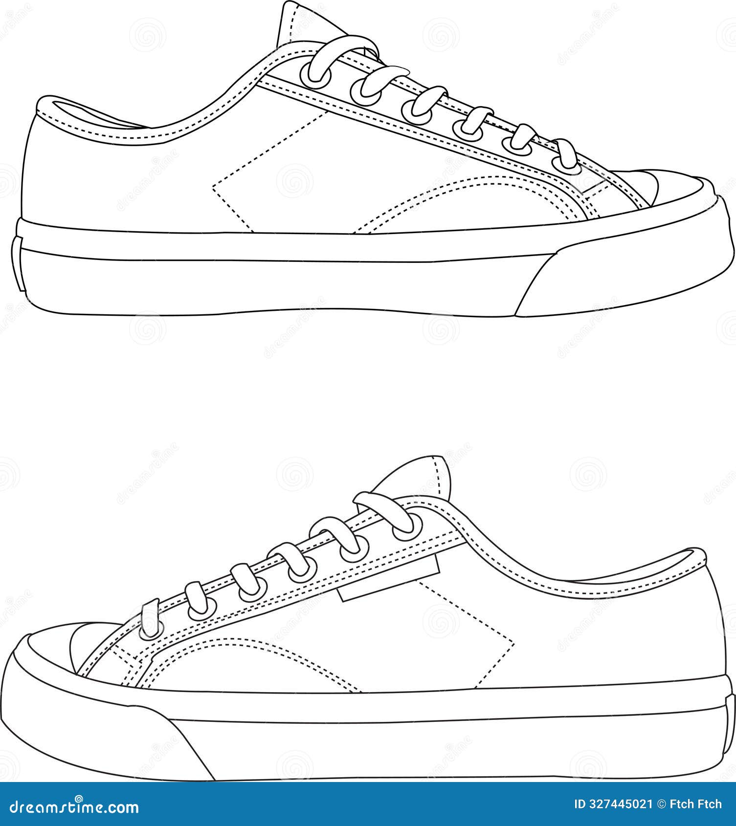 Sneakers Outline Drawing. Black Lines Of Sport Shoe On White Background ...