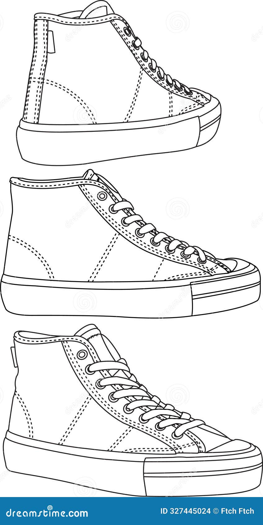 Sneakers Outline Drawing. Black Lines Of Sport Shoe On White Background ...