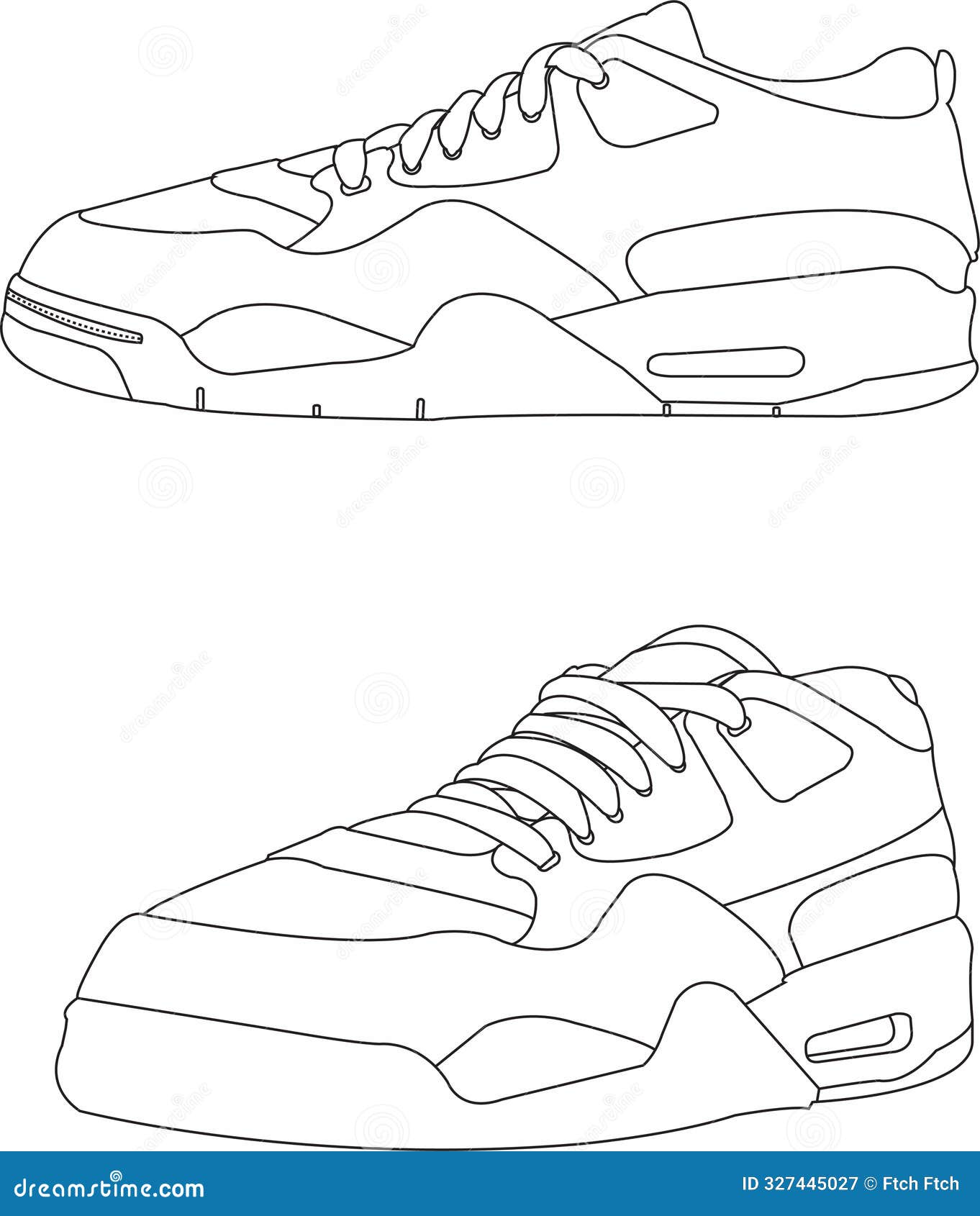 Sneakers Outline Drawing. Black Lines Of Sport Shoe On White Background ...