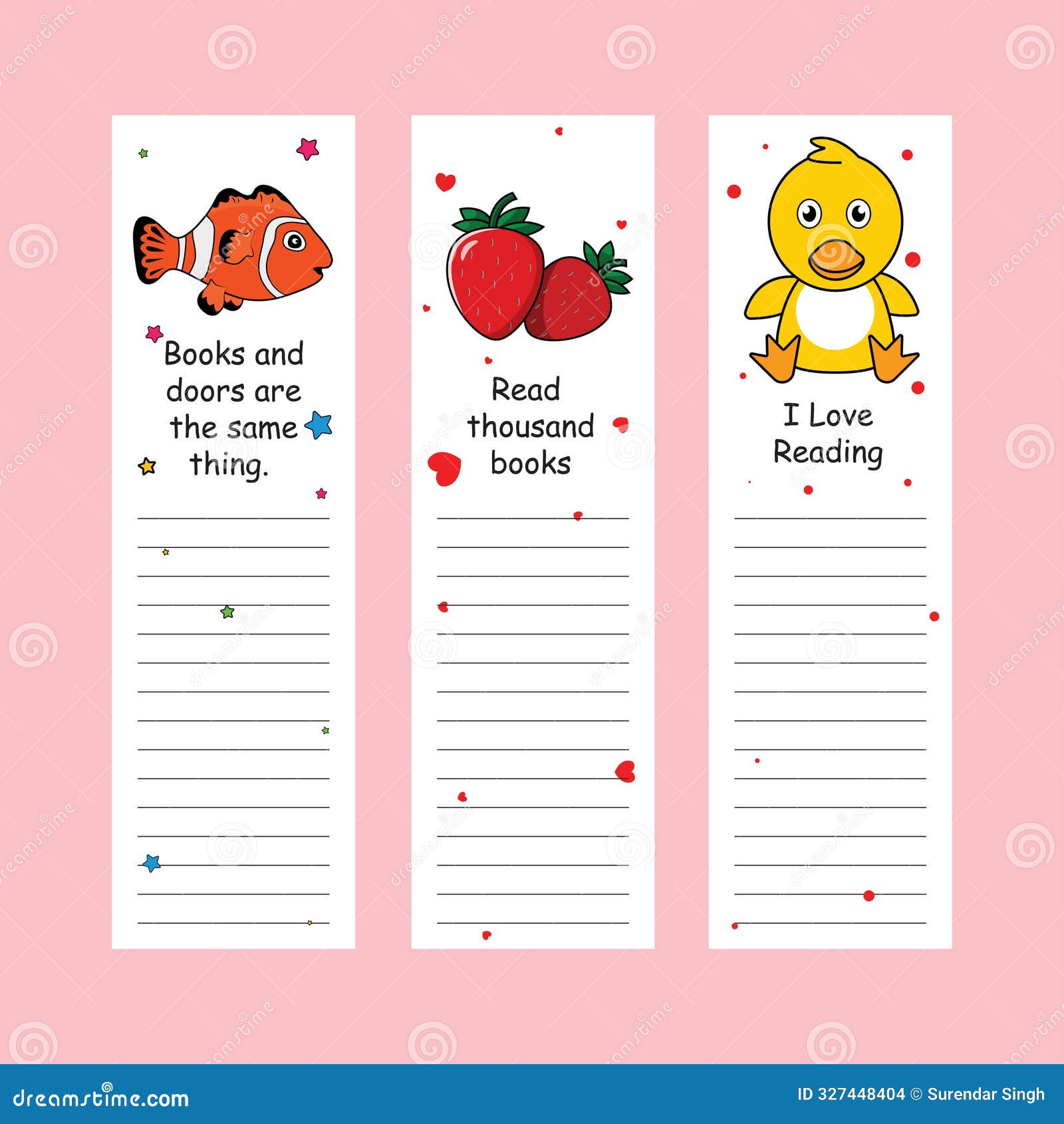 Bookmark Design. Paper Book Mark Template. Bookmarks with Cartoon ...